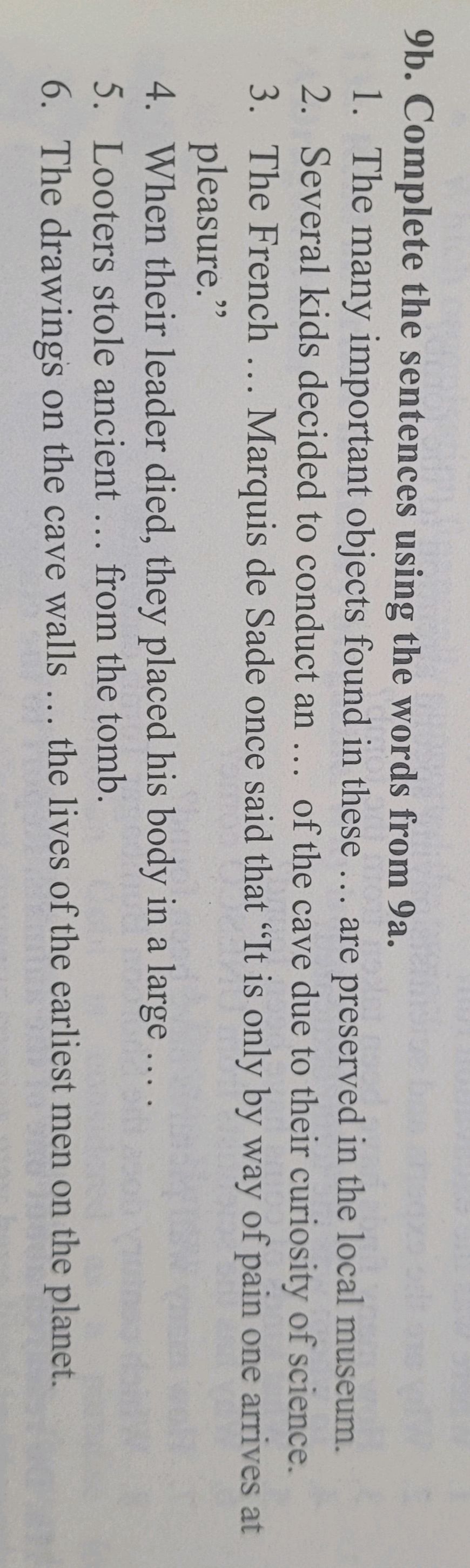 9b. Complete the sentences using the words | StudyX