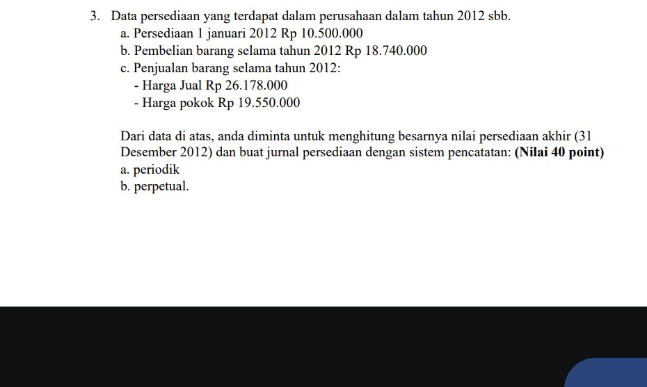 3. Data persediaan yang terdapat dalam | StudyX