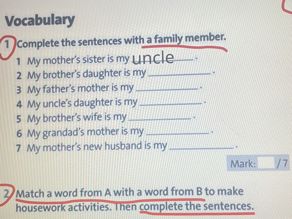 1 Complete the sentences with a family | StudyX