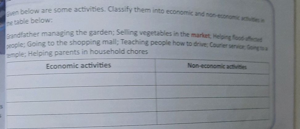 Given below are some activities. Classify | StudyX