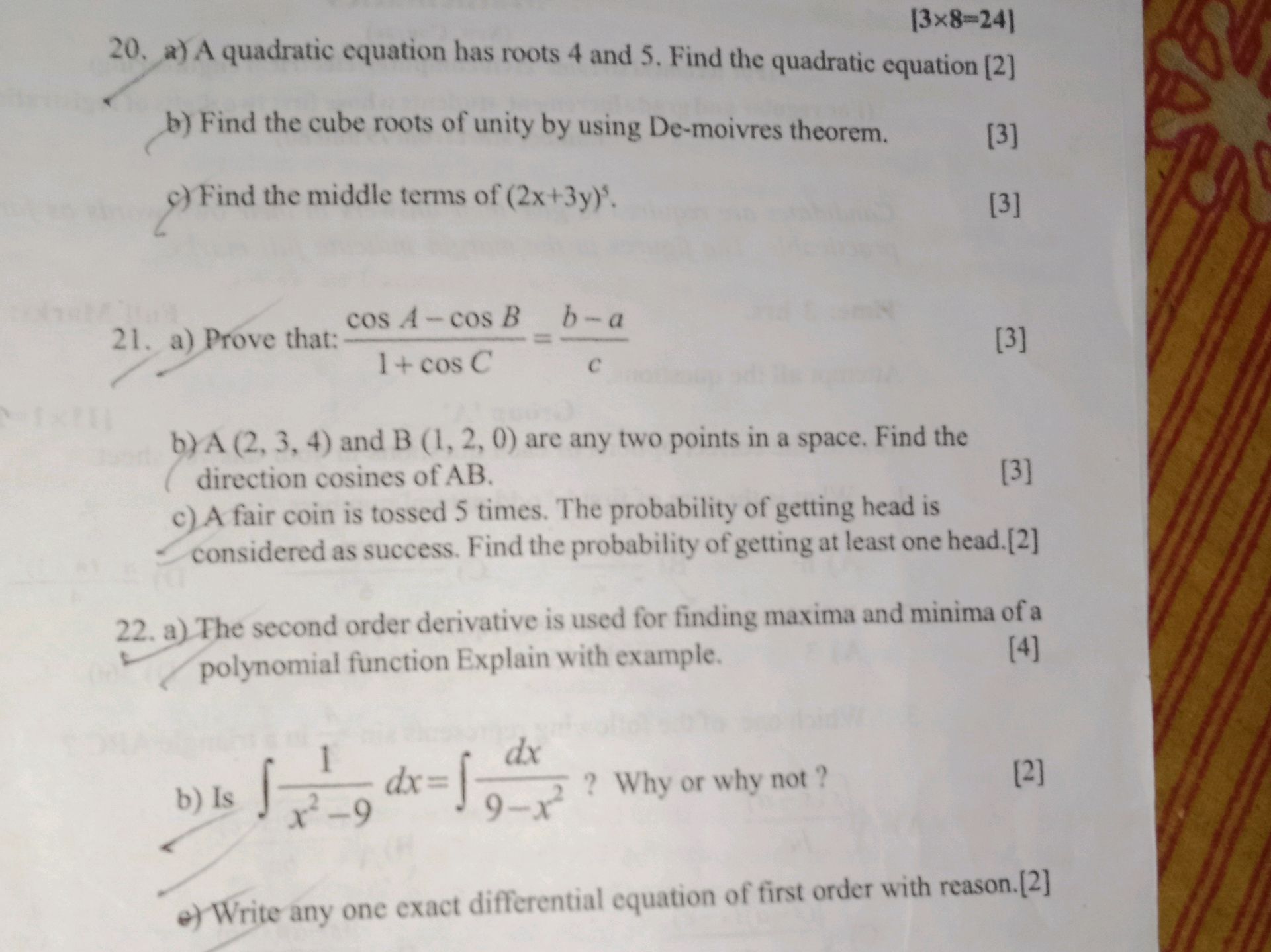 20. a) A quadratic equation has roots 4 and | StudyX
