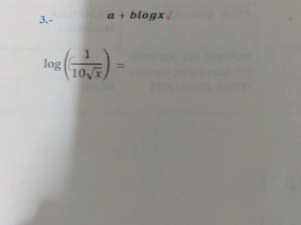 Logarithm simplification: log(1/(10√x)) | StudyX
