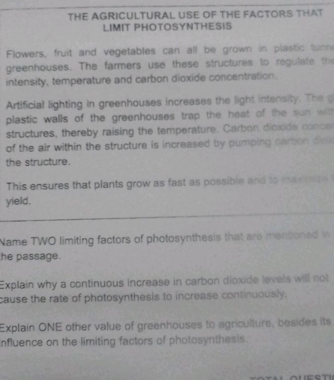 Name TWO limiting factors of photosynthesis | StudyX