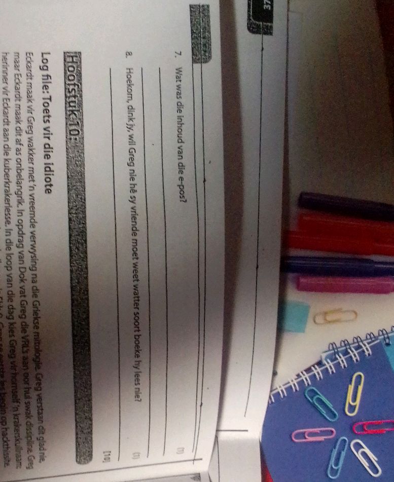 7. Wat was die inhoud van die e-pos? (1) 8. | StudyX