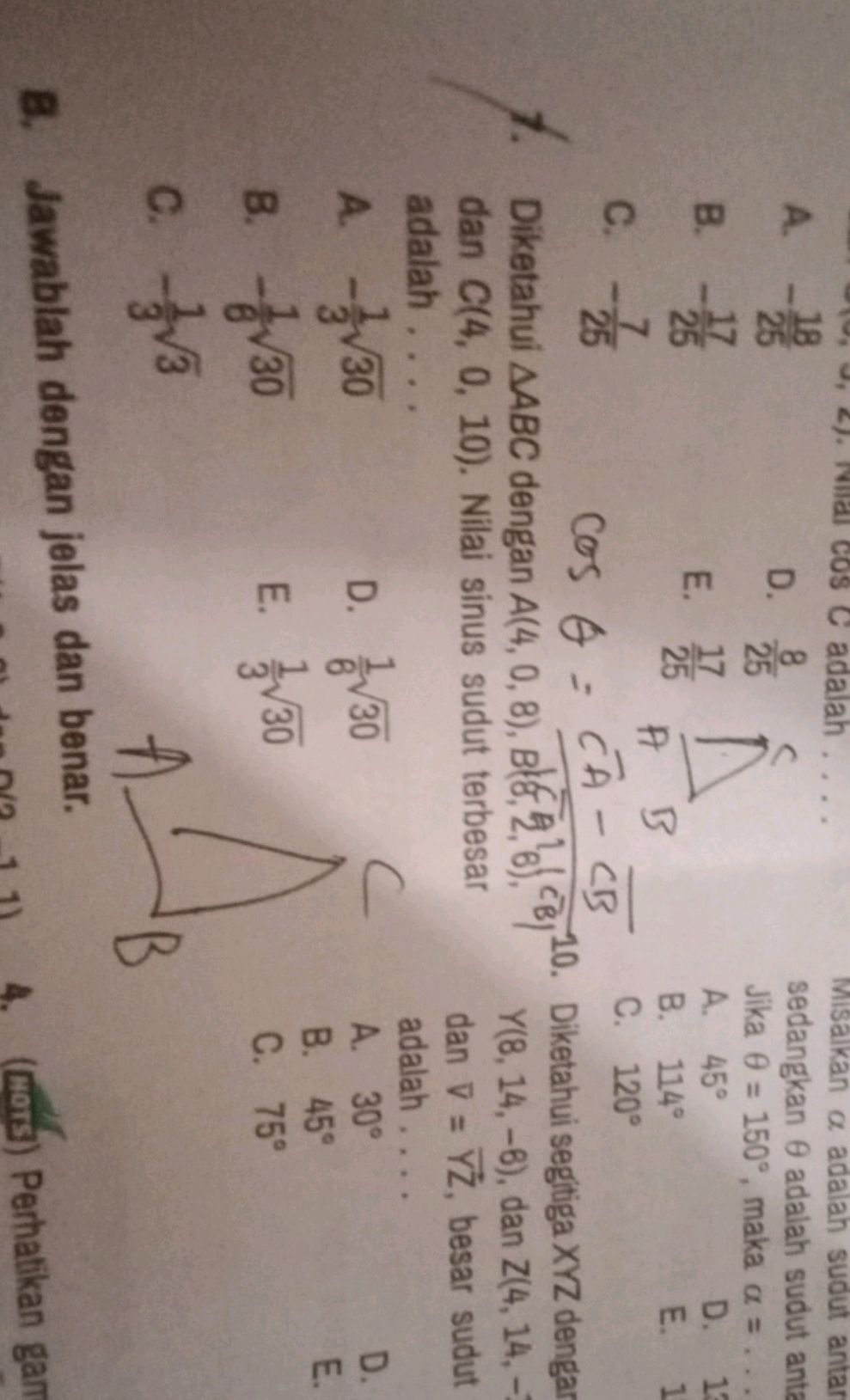 7. Diketahui $ ABC$ dengan $A(4, 0, 8)$, | StudyX