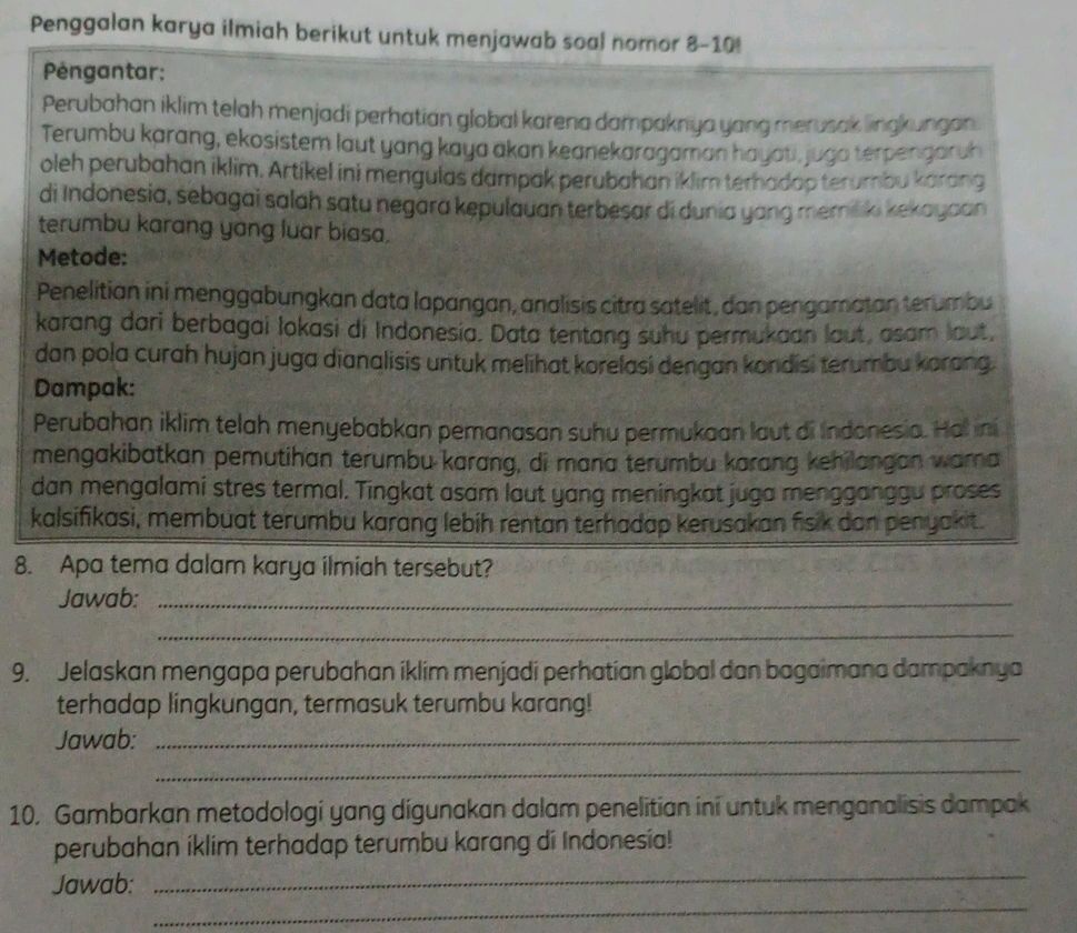 8. Apa tema dalam karya ilmiah tersebut? | StudyX