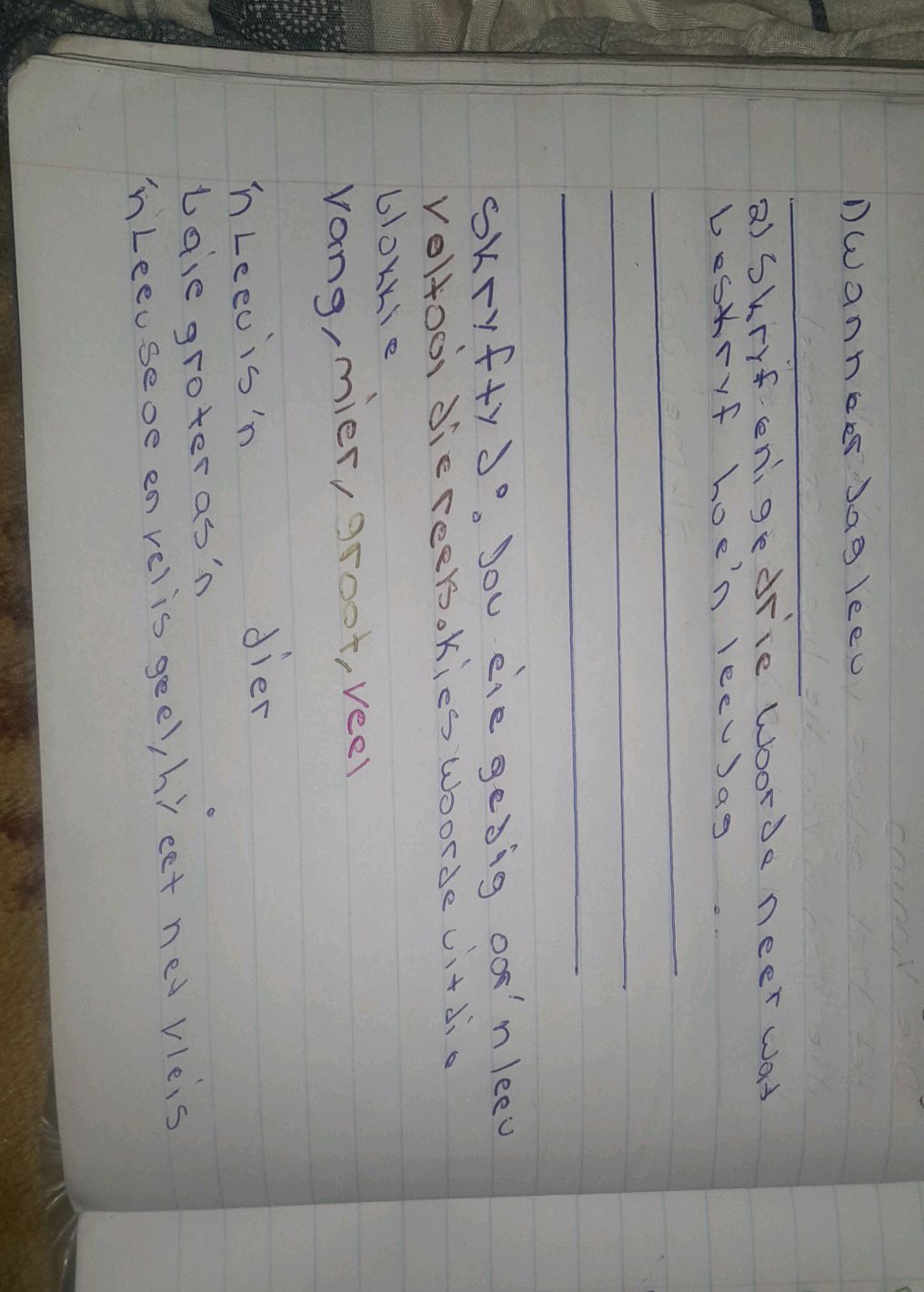 Dwanneer jag leeu 2) Skryf enige drie | StudyX