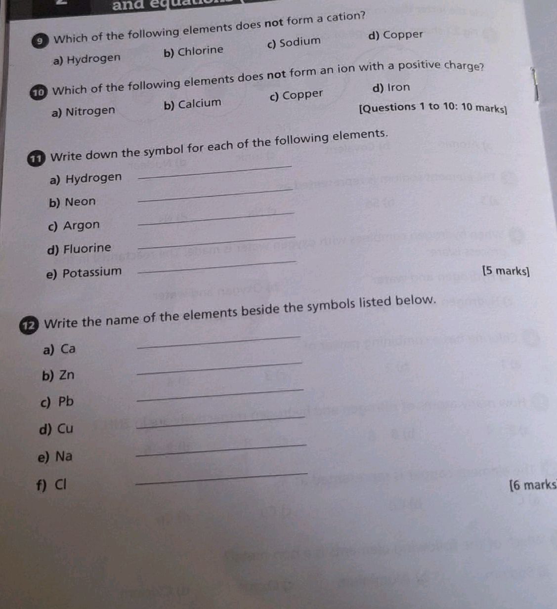9. Which of the following elements does not | StudyX