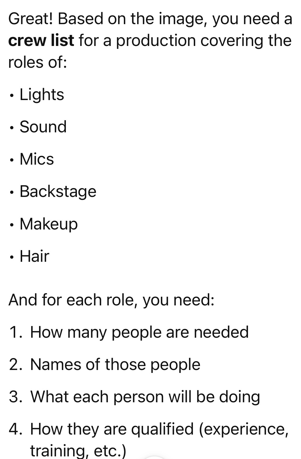 Great! Based on the image, you need a crew | StudyX