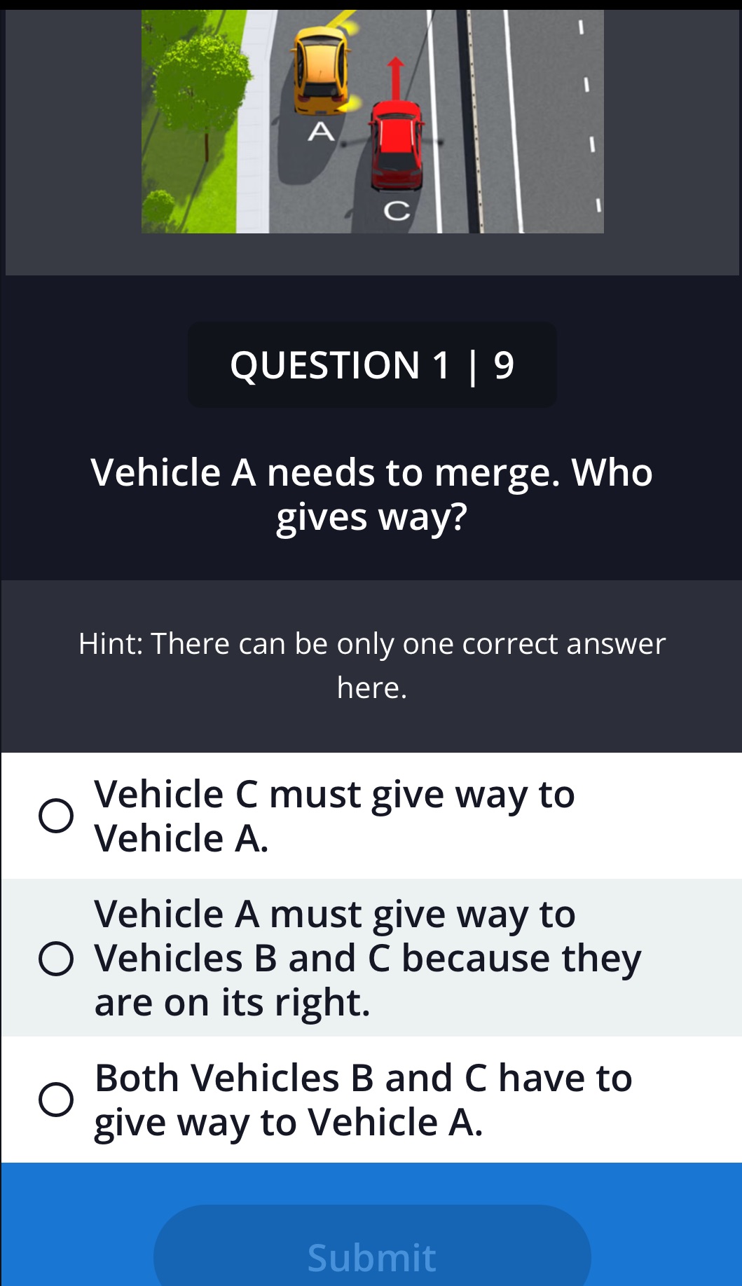Vehicle A needs to merge. Who gives way? | StudyX
