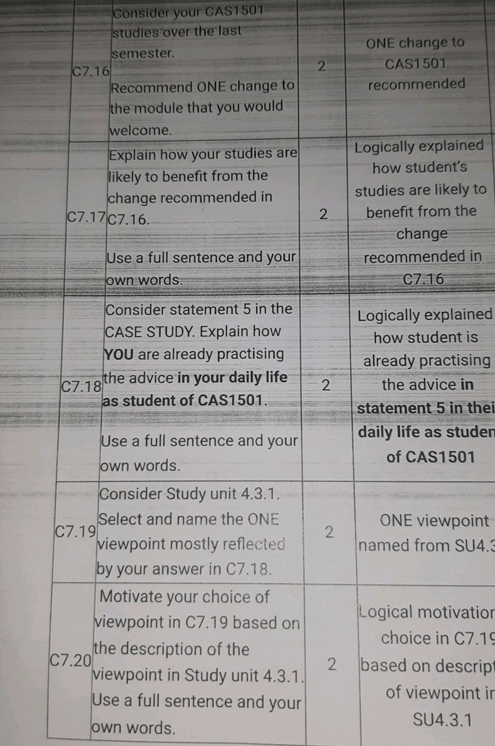 C7.16 Consider your CAS1501 studies over the | StudyX