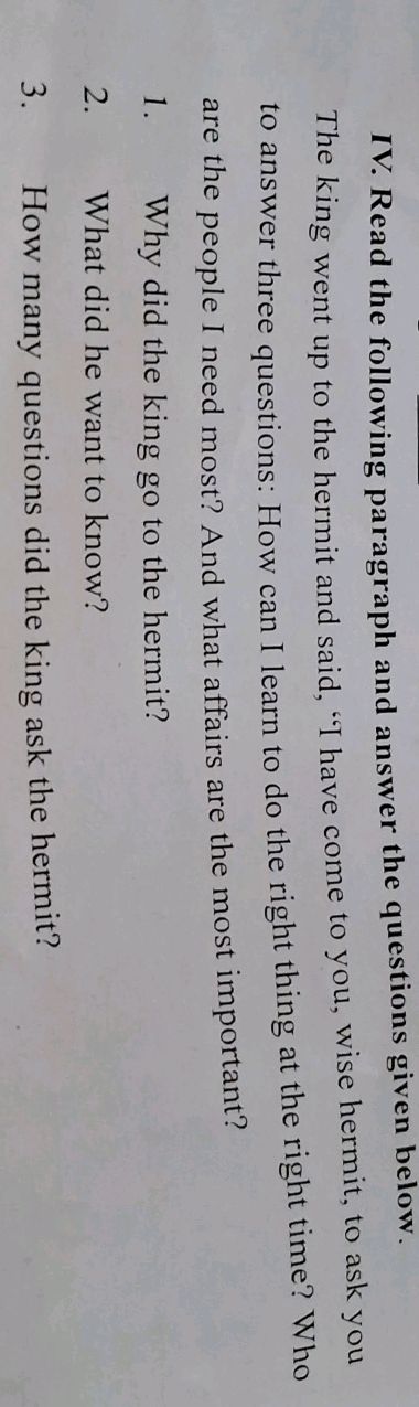 IV. Read the following paragraph and answer | StudyX