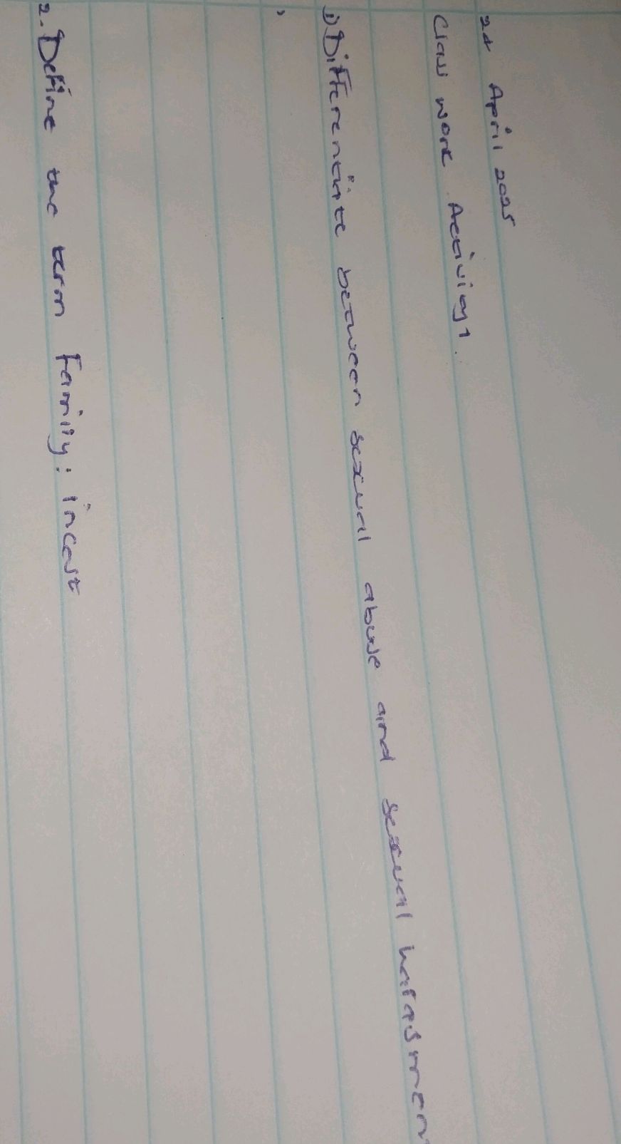 1. Differentinte between sexual abuse and | StudyX