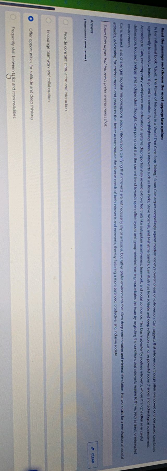 Read the passage and choose the most | StudyX