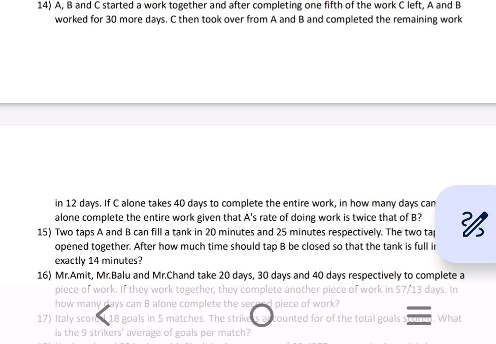 14) A, B and C started a work together and | StudyX