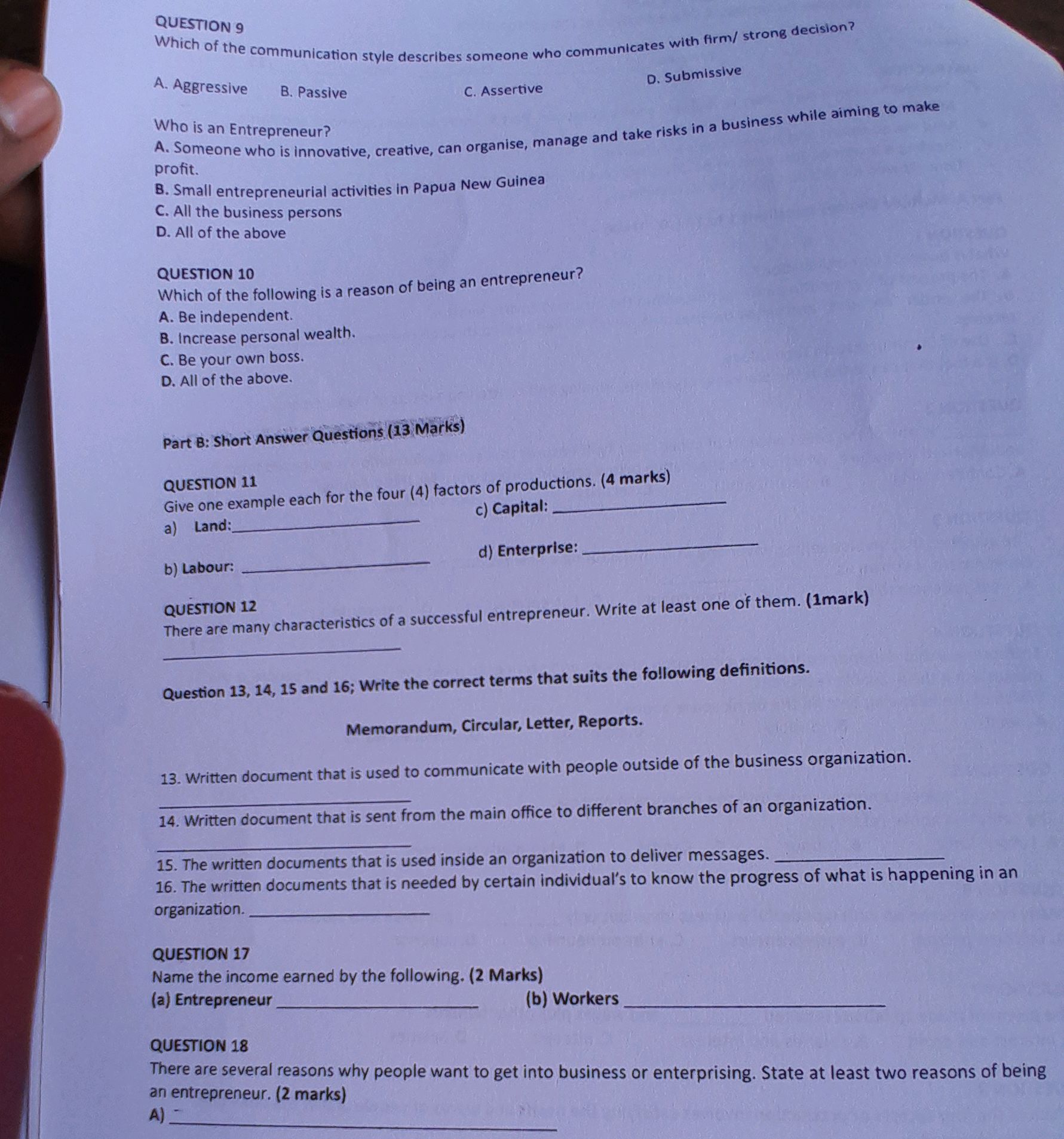 QUESTION 9 Which of the communication style | StudyX