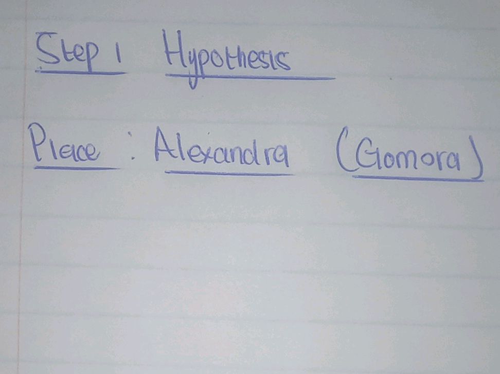 Step 1 Hypothesis Place : Alexandra (Gomora) | StudyX