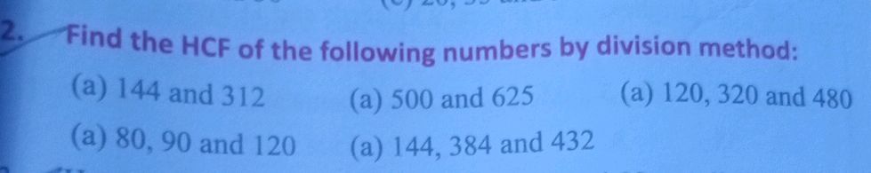 Find the HCF of the following numbers by | StudyX