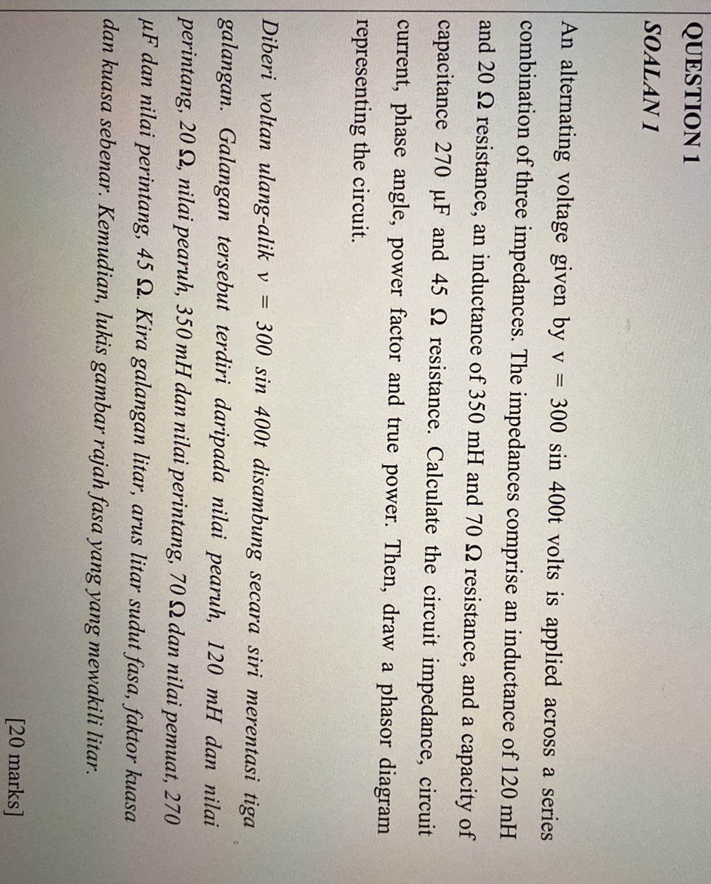 An alternating voltage given by v = 300 sin | StudyX
