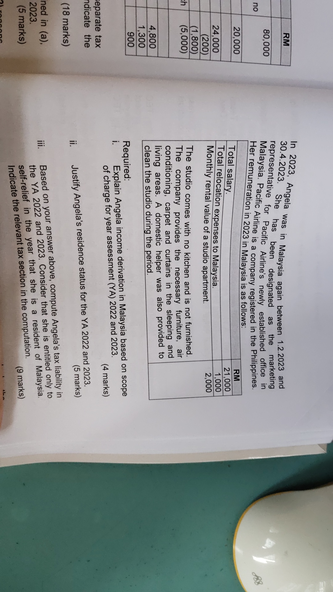 i. Explain Angela's income derivation in | StudyX