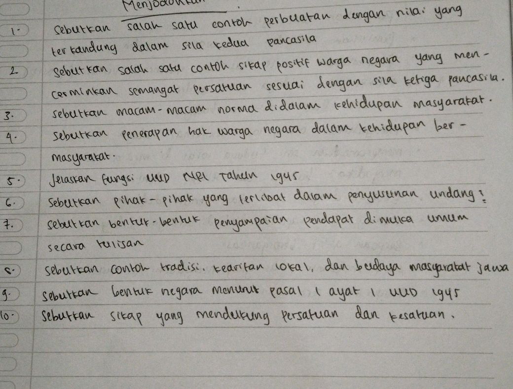 1. Sebutkan salah satu contoh perbuatan | StudyX