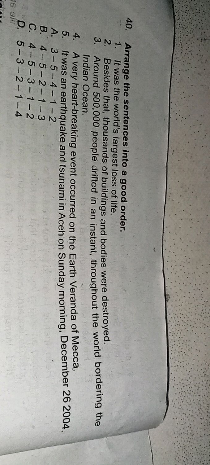 40. Arrange the sentences into a good order. | StudyX