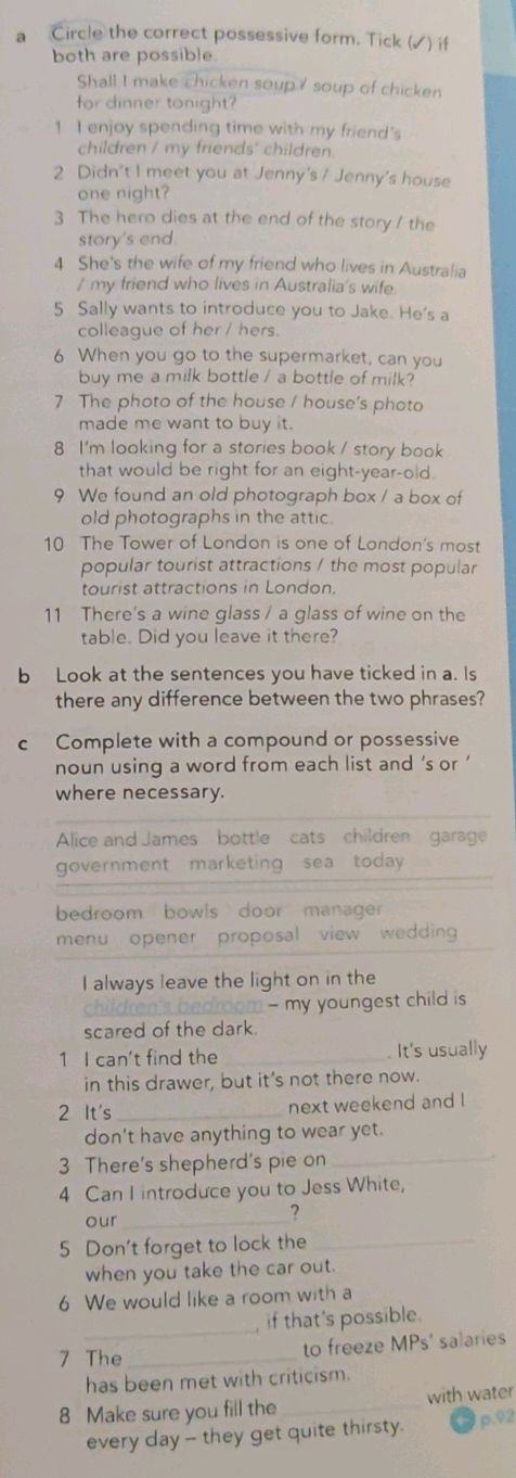 a Circle the correct possessive form. Tick | StudyX