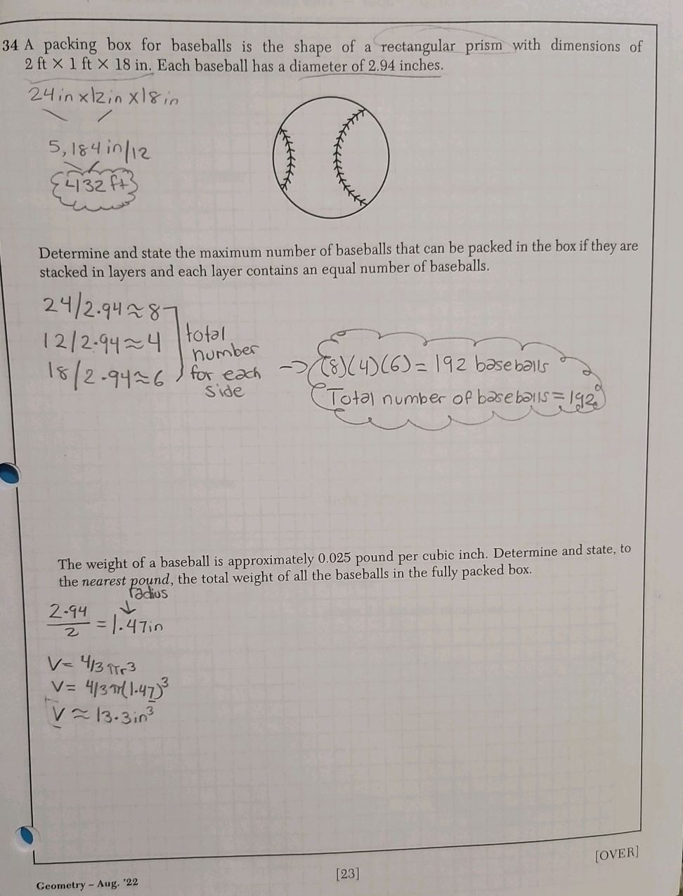 34 A packing box for baseballs is the shape | StudyX