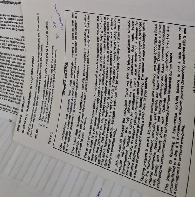 SECTION B: SUMMARY QUESTION 2: SUMMARISING | StudyX