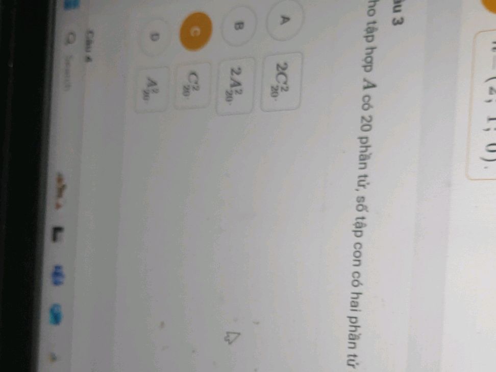 Câu 3 Cho tập hợp A có 20 phần tử, số tập | StudyX