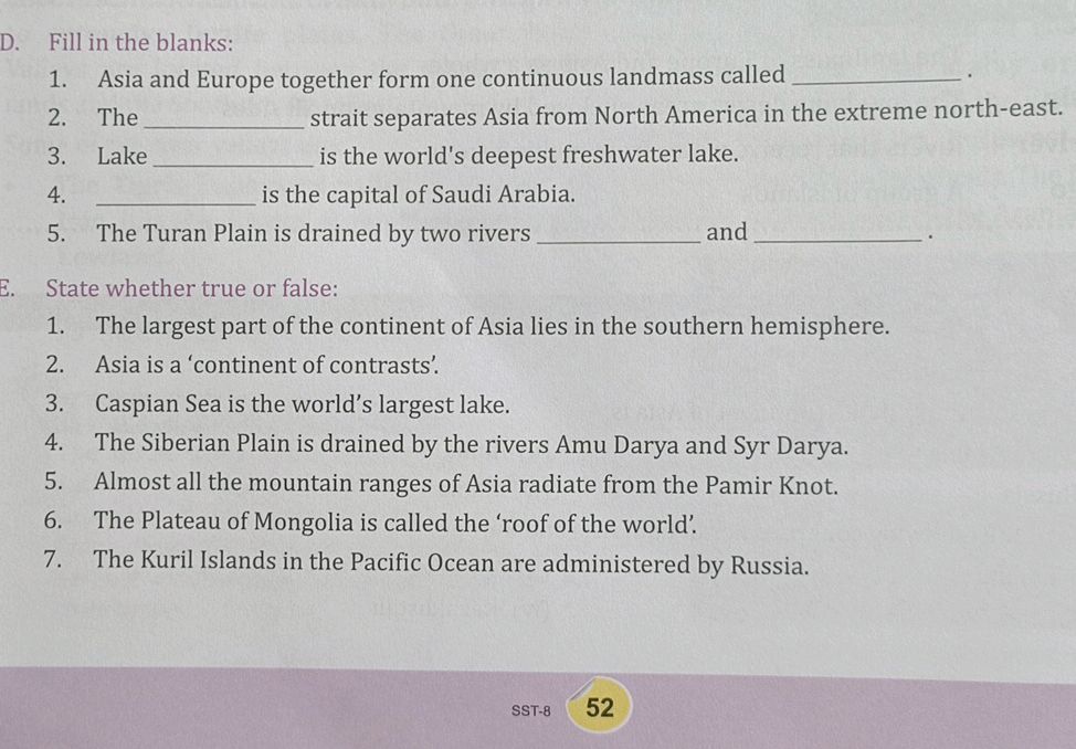 D. Fill in the blanks: 1. Asia and Europe | StudyX