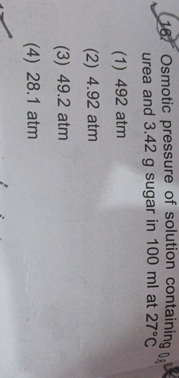16. Osmotic pressure of solution containing | StudyX