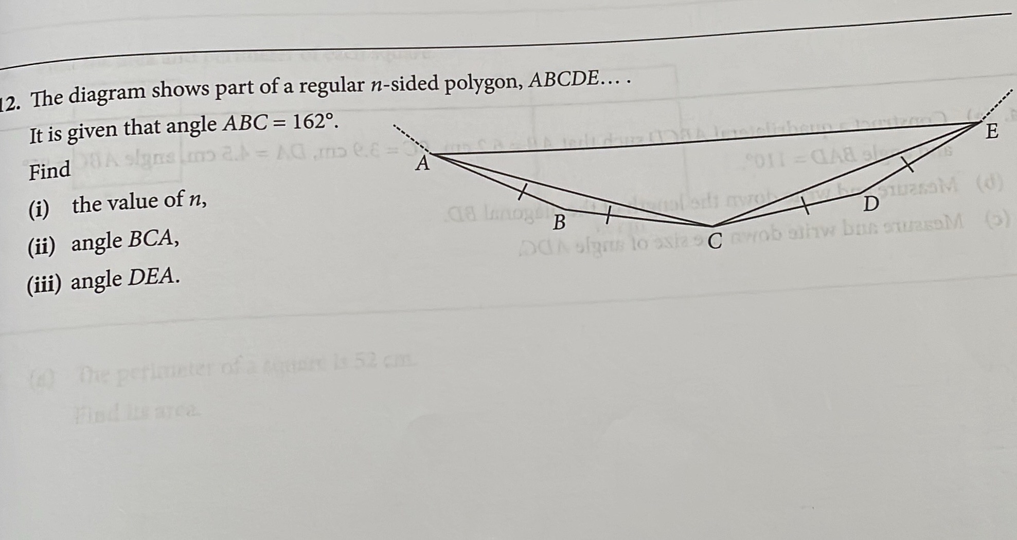 12. The diagram shows part of a regular | StudyX