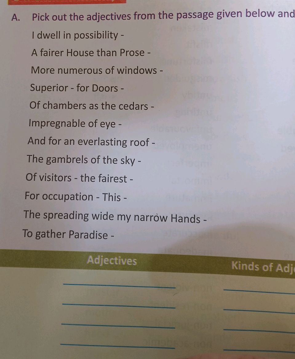 A. Pick out the adjectives from the passage | StudyX