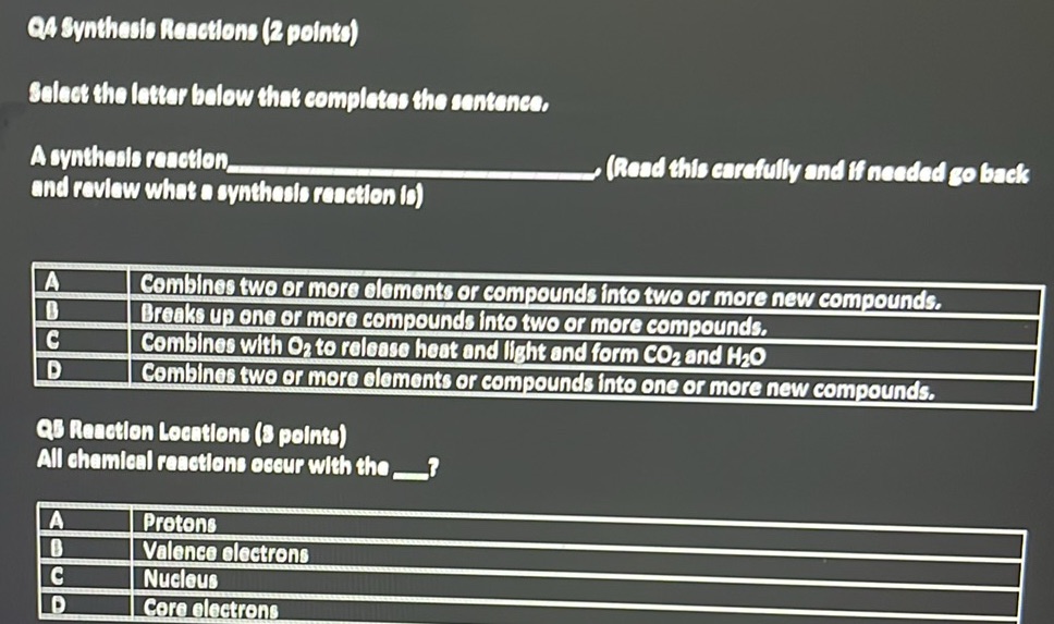 Q4 Synthesis Reactions (2 points) Select the | StudyX