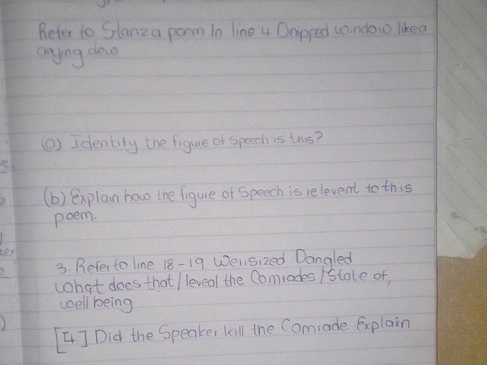 Refer to Stanza a poem in line 4 "Dripped | StudyX