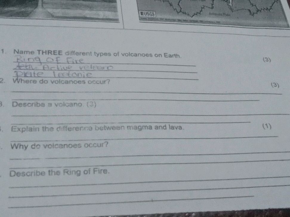 1. Name THREE different types of volcanoes | StudyX
