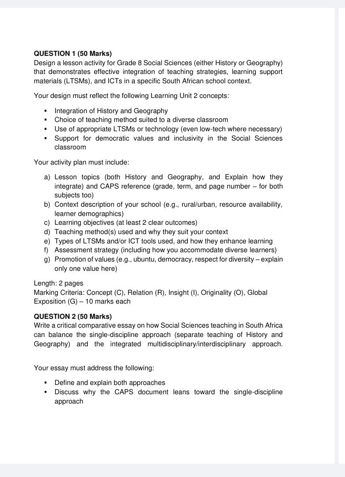 QUESTION 1 (50 Marks) Design a lesson | StudyX