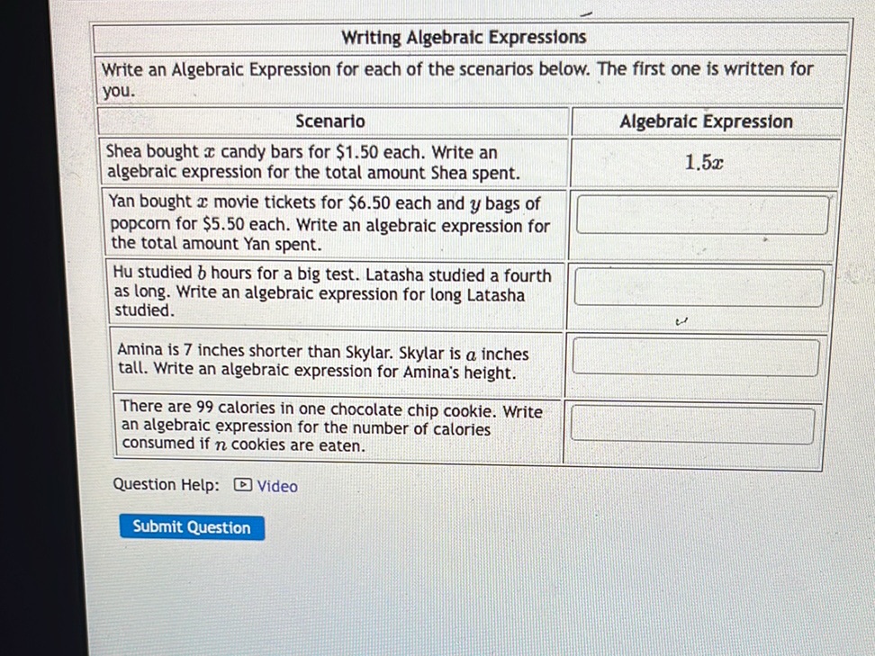 Write an Algebraic Expression for each of | StudyX