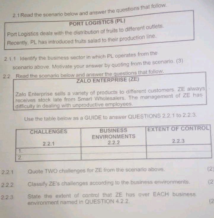 2.1 Read the scenario below and answer the | StudyX
