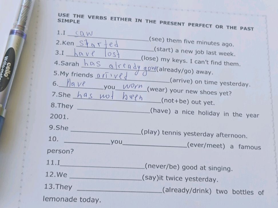 USE THE VERBS EITHER IN THE PRESENT PERFECT | StudyX