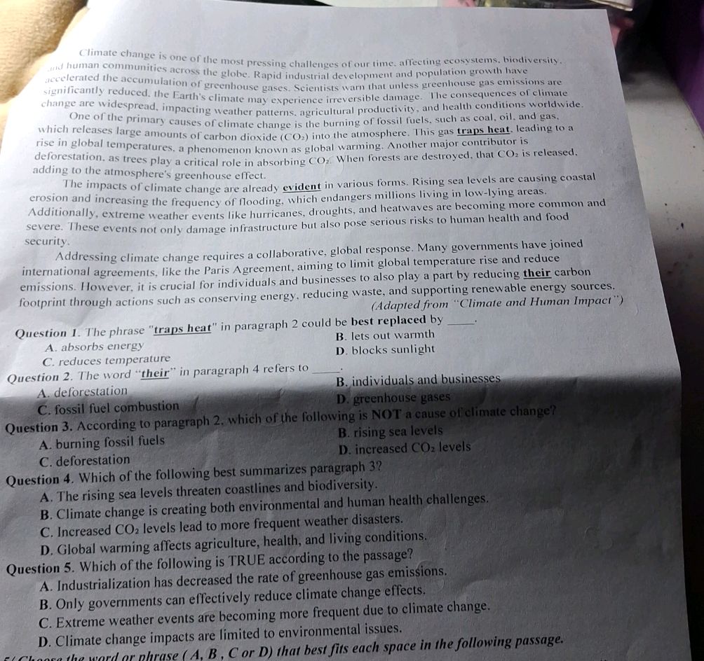 Question 1. The phrase "traps heat" in | StudyX