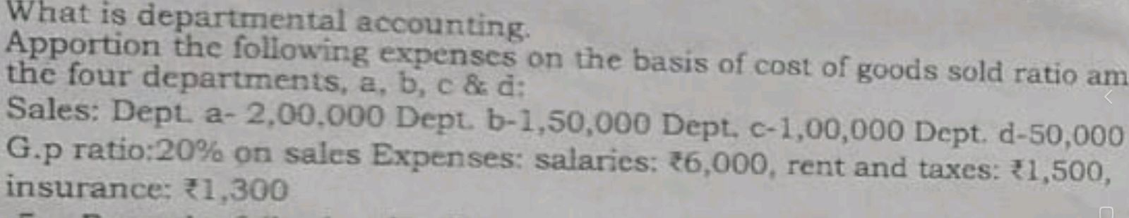 What is departmental accounting. Apportion | StudyX