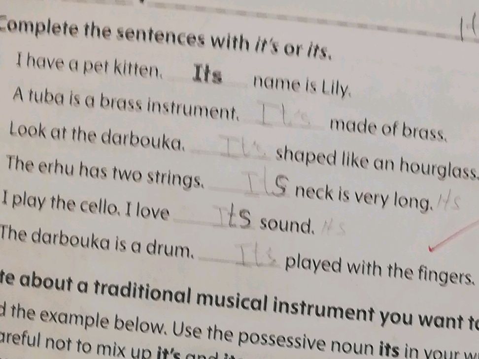 Complete the sentences with it's or its. I | StudyX