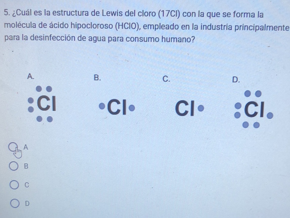5. ¿Cuál es la estructura de Lewis del cloro | StudyX