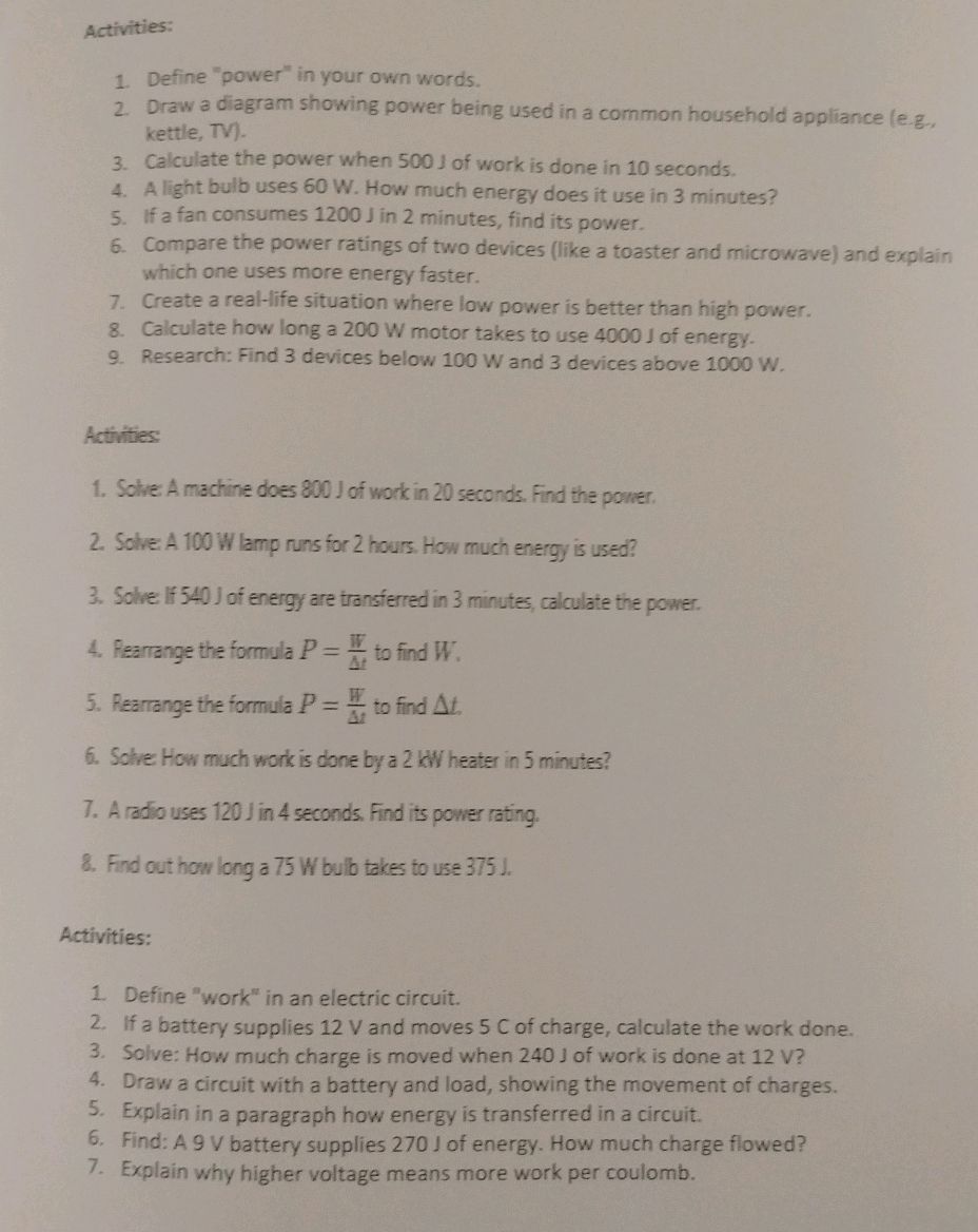 Activities: 1. Define "power" in your own | StudyX