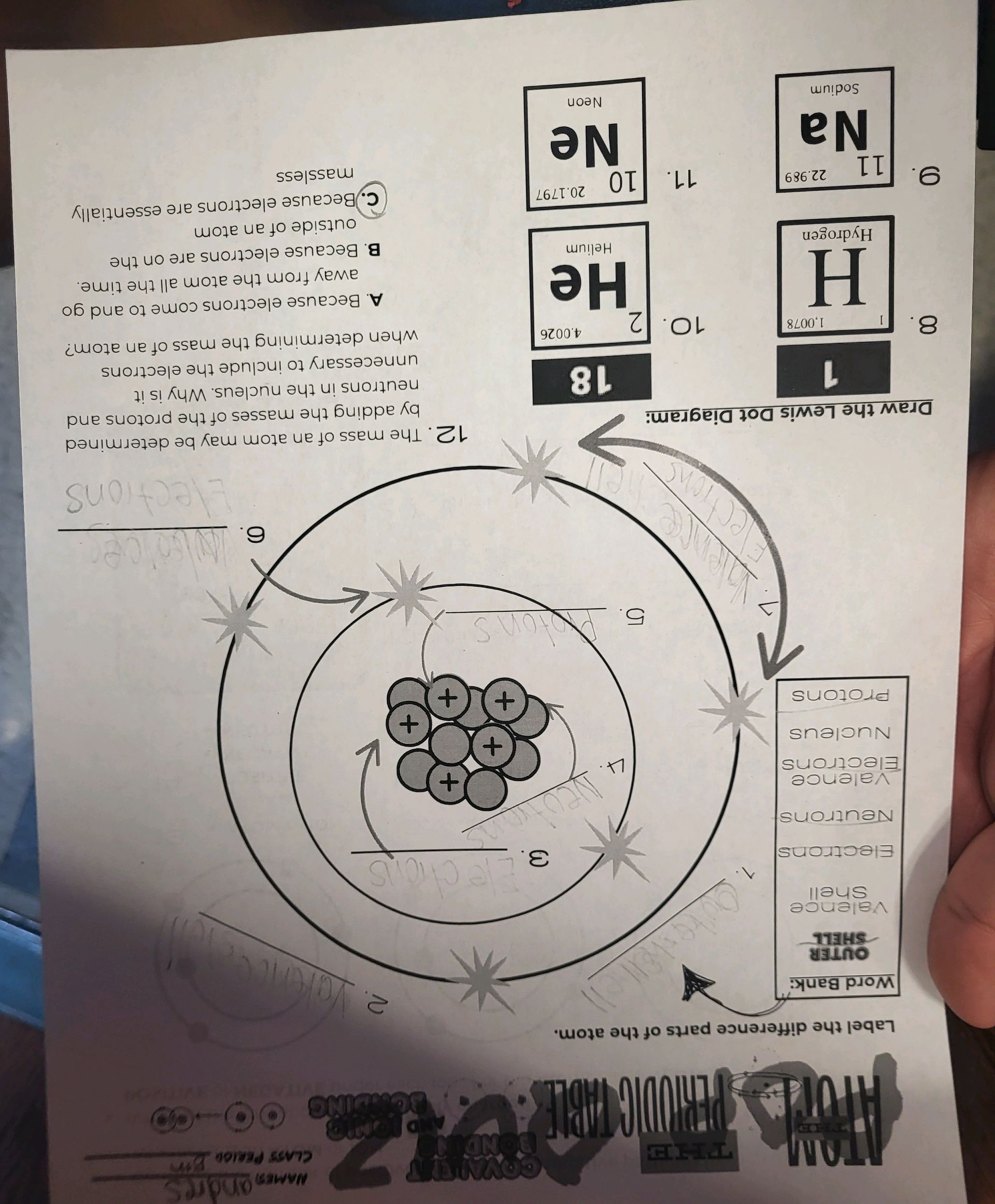Label the difference parts of the atom. | StudyX