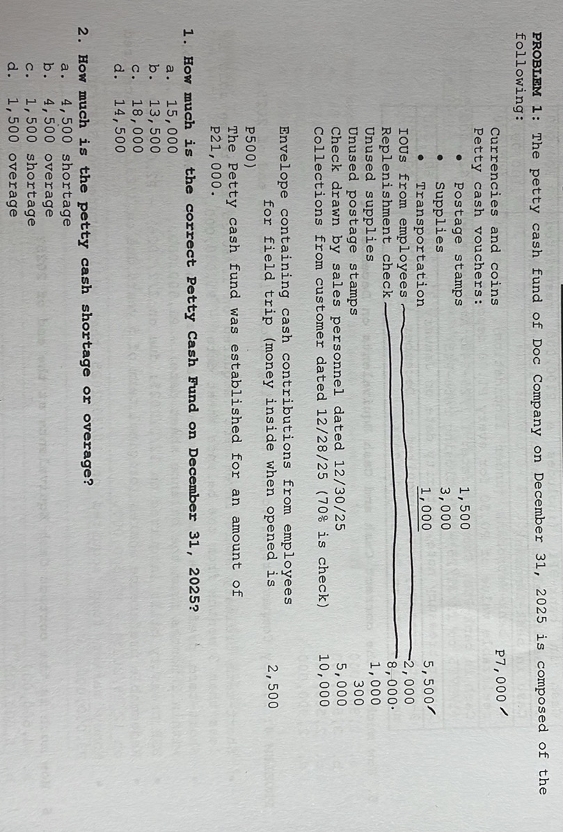 PROBLEM 1: The petty cash fund of Doc | StudyX
