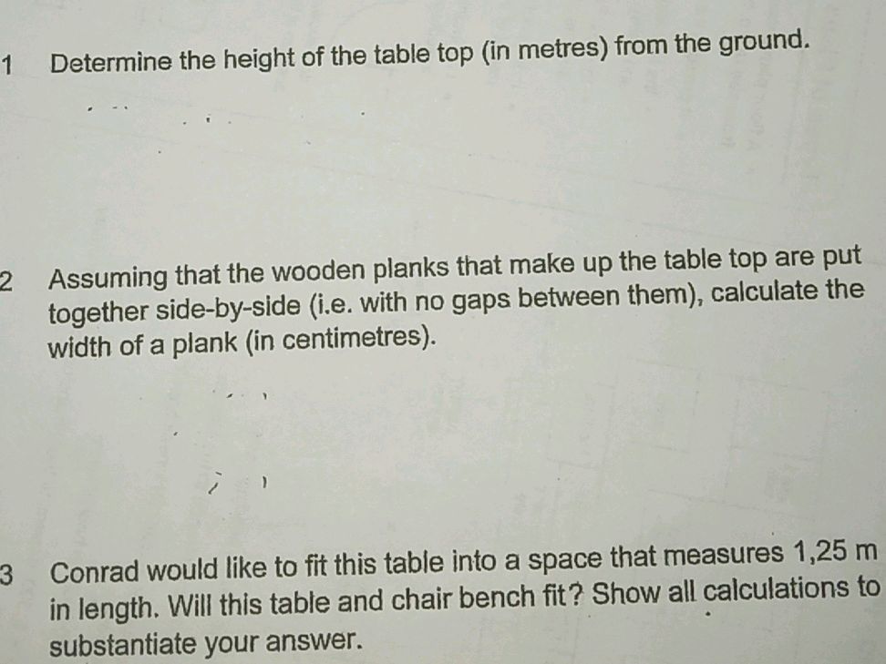 1 Determine the height of the table top (in | StudyX