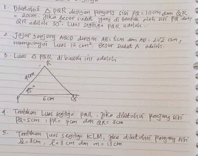 1. Diketahui \( PQR\) dengan panjang sisi | StudyX